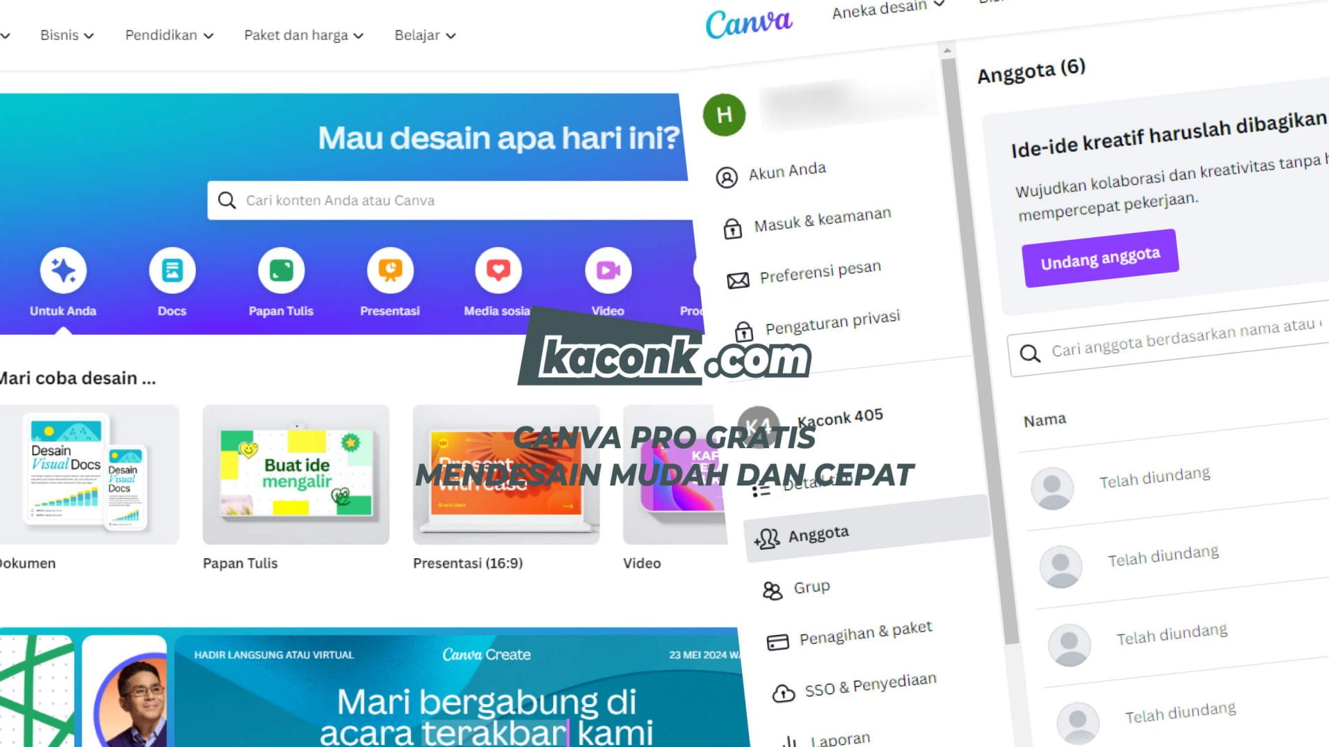 Canva Pro GRATIS, Mendesain Lebih Mudah dan Cepat - Kaconk
