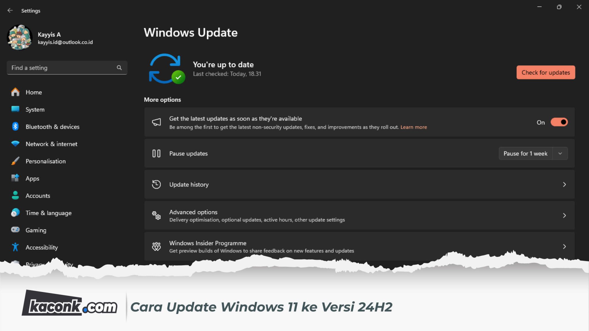 Cara Update Windows 11 ke Versi 24H2, Ketahui Fitur Barunya - Kaconk