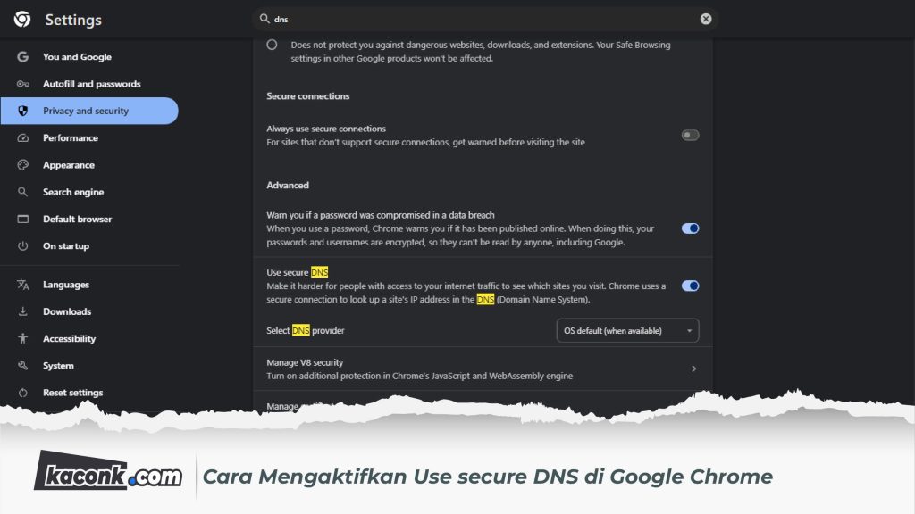 Cara Mengaktifkan Use secure DNS di Google Chrome - Kaconk