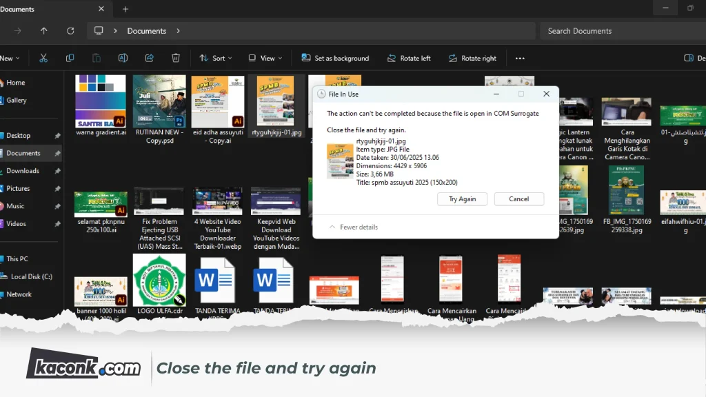 Fix The action can't be completed because the file is open in COM ...